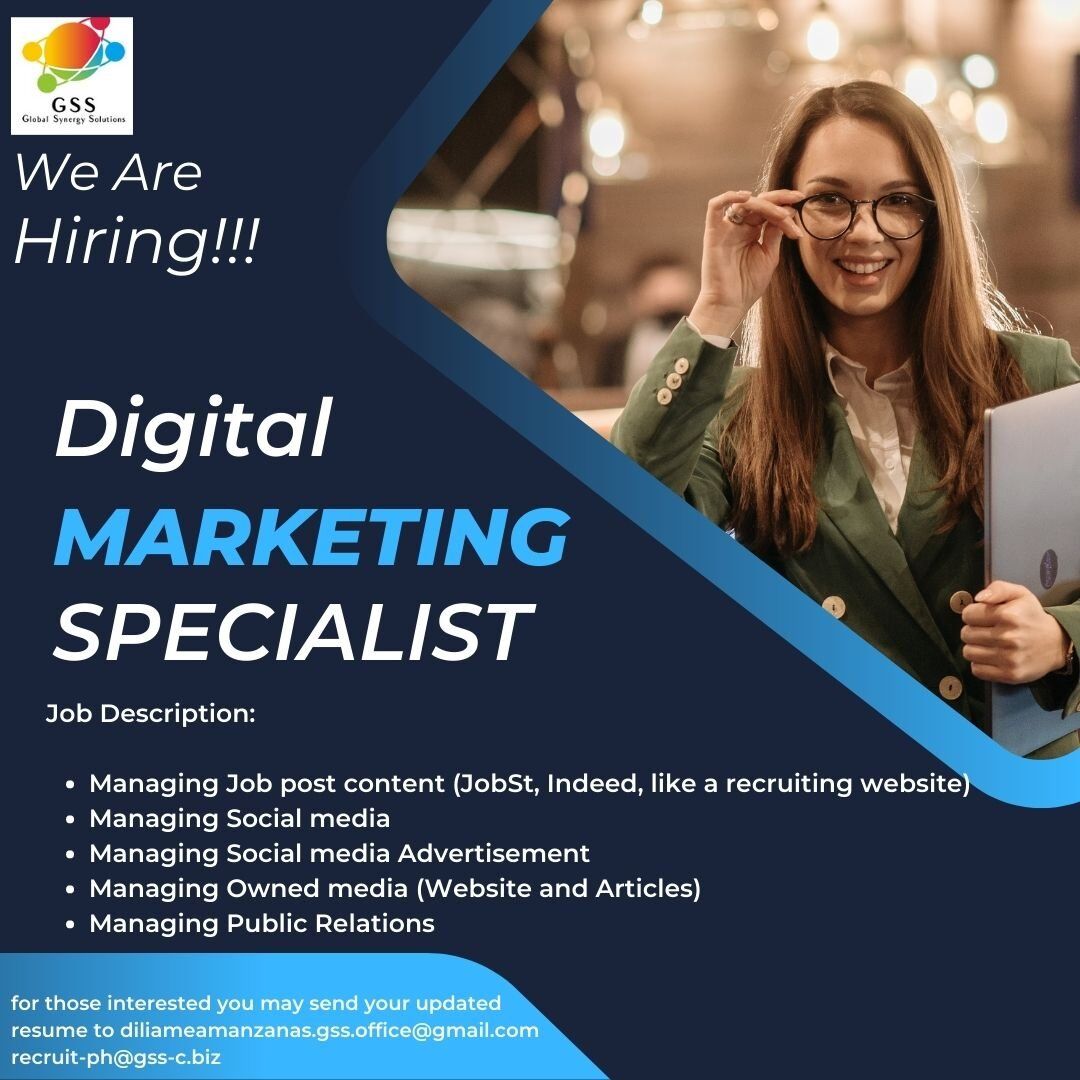 GSS Lab Inc on LinkedIn: HIRING!!! DIGITAL MARKETING SPECIALIST (28K ... GSS Lab Inc on LinkedIn: HIRING!!! DIGITAL MARKETING SPECIALIST (28K ...