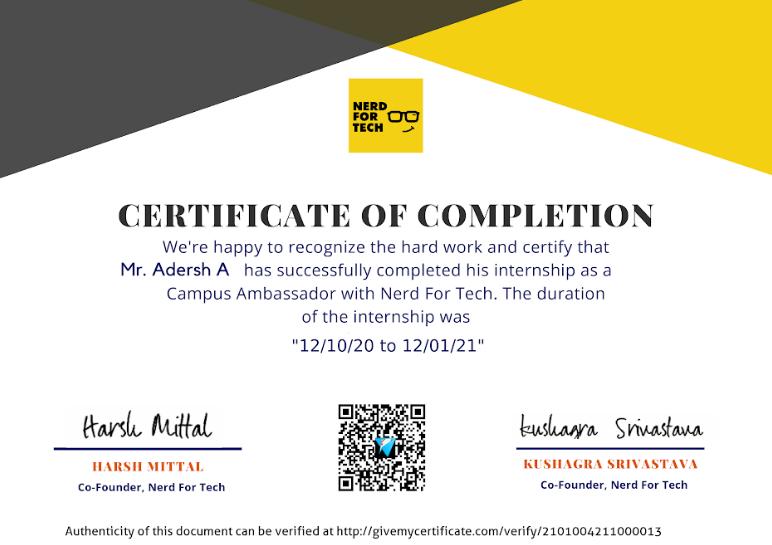 Adersh Aniyan on LinkedIn: #intership #campusambassador #nerdfortech Adersh Aniyan on LinkedIn: #intership #campusambassador #nerdfortech