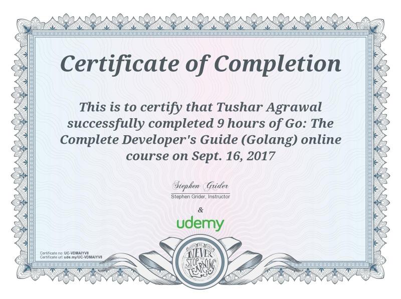 Tushar Agrawal on LinkedIn: Golang Certified!!! | 12 comments Tushar Agrawal on LinkedIn: Golang Certified!!! | 12 comments
