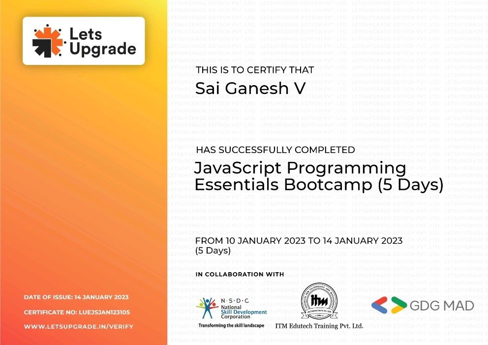 Sai Ganesh on LinkedIn: #letsupgrade #javascript Sai Ganesh on LinkedIn: #letsupgrade #javascript