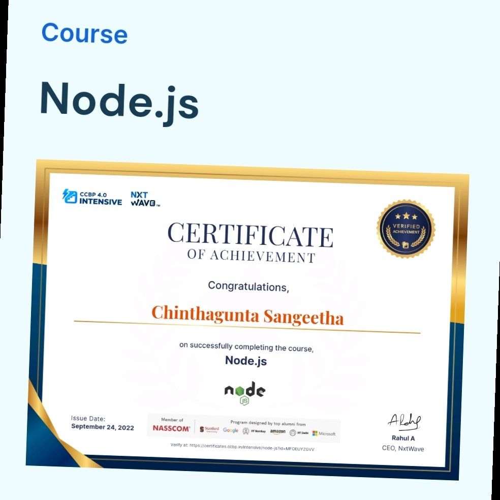 Sangeetha Chinthagunta on LinkedIn: #day91 #nodejs #ccbp #nxtwave Sangeetha Chinthagunta on LinkedIn: #day91 #nodejs #ccbp #nxtwave