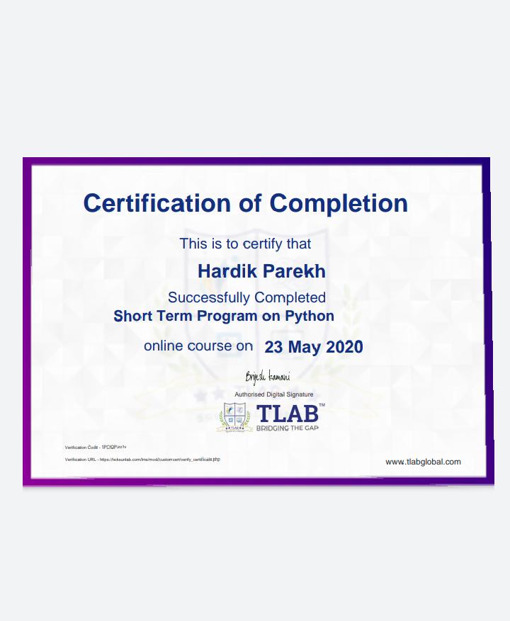 Hardik Parekh on LinkedIn: #python #tlab #programming #lockdownlearnings Hardik Parekh on LinkedIn: #python #tlab #programming #lockdownlearnings