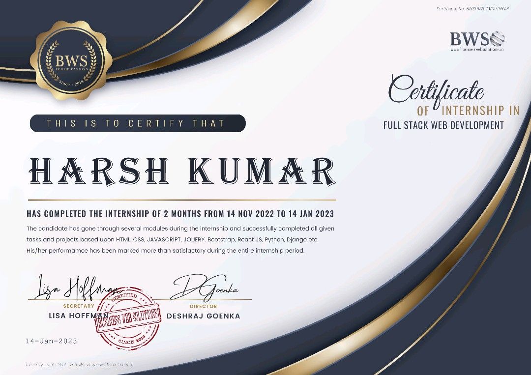 Harsh Kumar on LinkedIn: #webdevelopment #internship Harsh Kumar on LinkedIn: #webdevelopment #internship