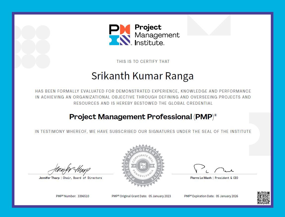 Srikanth Kumar Ranga, PMP® CSM® on LinkedIn: Thanks PB RAMESH PMP® PMI ... Srikanth Kumar Ranga, PMP® CSM® on LinkedIn: Thanks PB RAMESH PMP® PMI ...