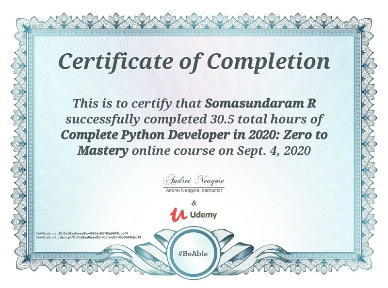 Somasundaram R on LinkedIn: Complete python developer Certification ... Somasundaram R on LinkedIn: Complete python developer Certification ...