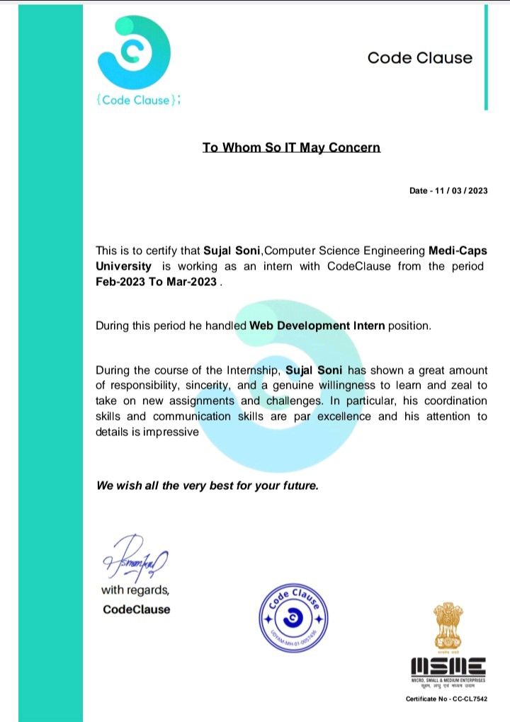 Sujal Soni on LinkedIn: #internship #certificate #codeclause # ... Sujal Soni on LinkedIn: #internship #certificate #codeclause # ...