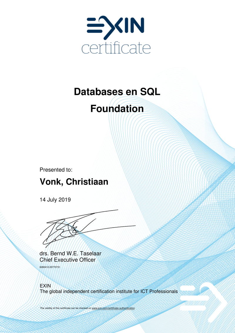 Christiaan Vonk on LinkedIn: Passed my Exin Databases and SQL ... Christiaan Vonk on LinkedIn: Passed my Exin Databases and SQL ...