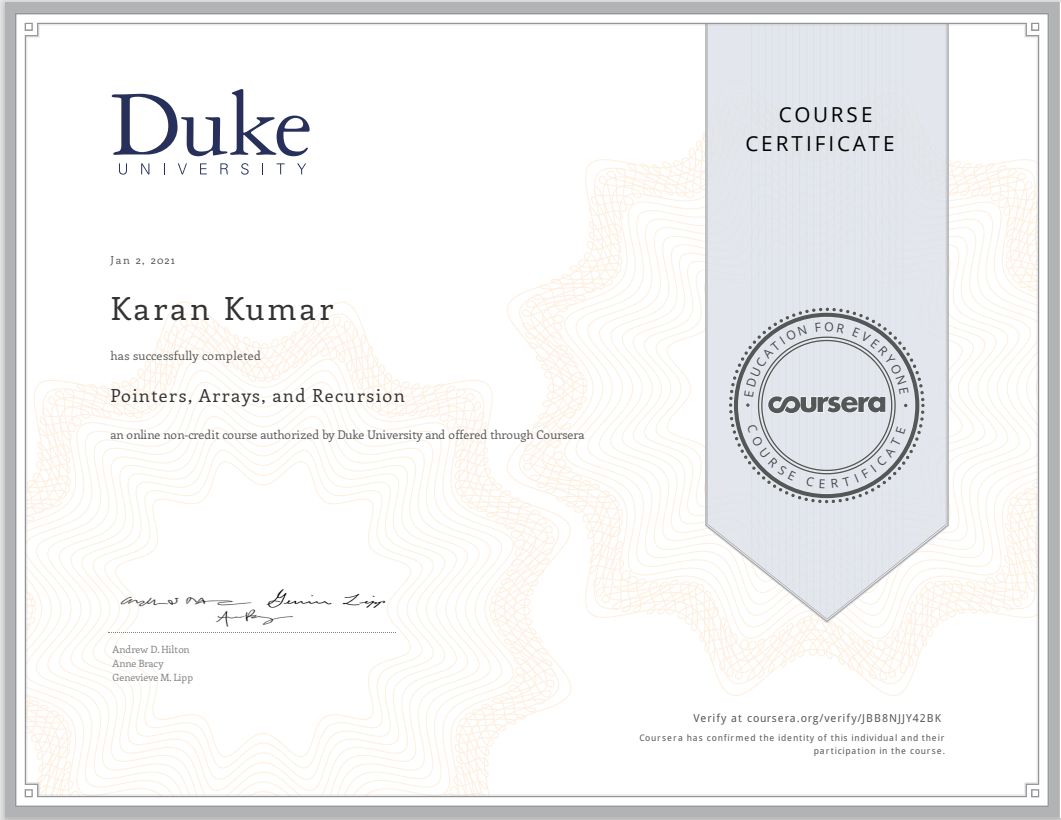 Karan Kumar on LinkedIn: Pointers, Arrays and Recursion course ... Karan Kumar on LinkedIn: Pointers, Arrays and Recursion course ...
