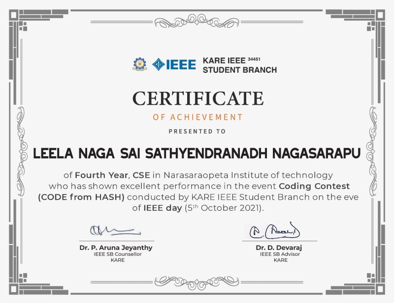 Leela Naga Sai Sathyendranadh Nagasarapu on LinkedIn: Happy to share ... Leela Naga Sai Sathyendranadh Nagasarapu on LinkedIn: Happy to share ...