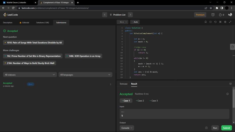 Maithil Deore on LinkedIn: #complement #leetcode Maithil Deore on LinkedIn: #complement #leetcode