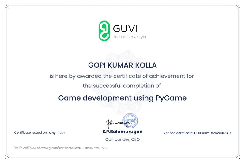 GOPI KUMAR KOLLA on LinkedIn: #guvi #python #pygame GOPI KUMAR KOLLA on LinkedIn: #guvi #python #pygame