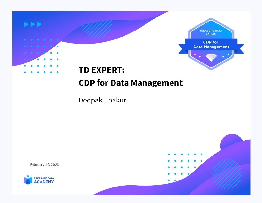 DEEPAK SINGH THAKUR on LinkedIn: #cdp #treasuredata #developer #accenture DEEPAK SINGH THAKUR on LinkedIn: #cdp #treasuredata #developer #accenture