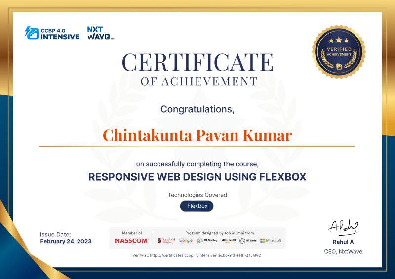 Pavan kumar chintakunta on LinkedIn: #nxtwave Pavan kumar chintakunta on LinkedIn: #nxtwave
