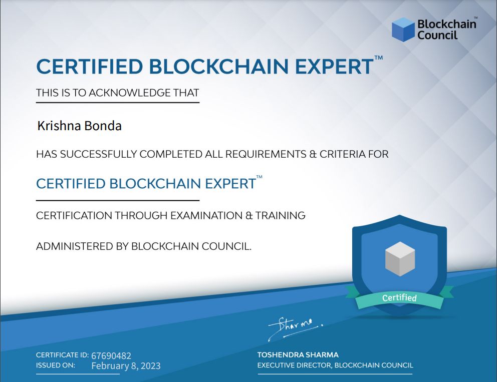 Krishna Chaitanya B on LinkedIn: #learningandgrowing #blockchain # ... Krishna Chaitanya B on LinkedIn: #learningandgrowing #blockchain # ...