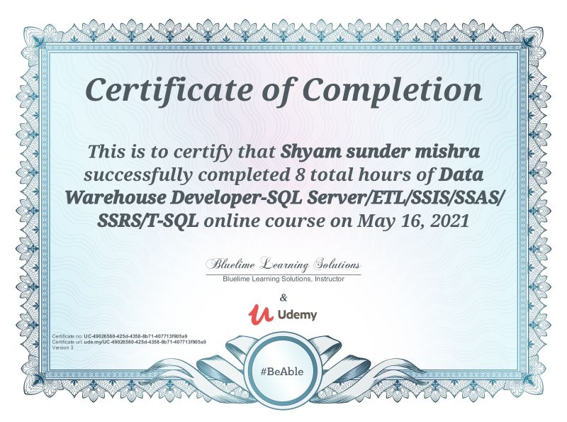 Shyam Sunder Mishra on LinkedIn: Achieved - Data Warehouse Developer ... Shyam Sunder Mishra on LinkedIn: Achieved - Data Warehouse Developer ...