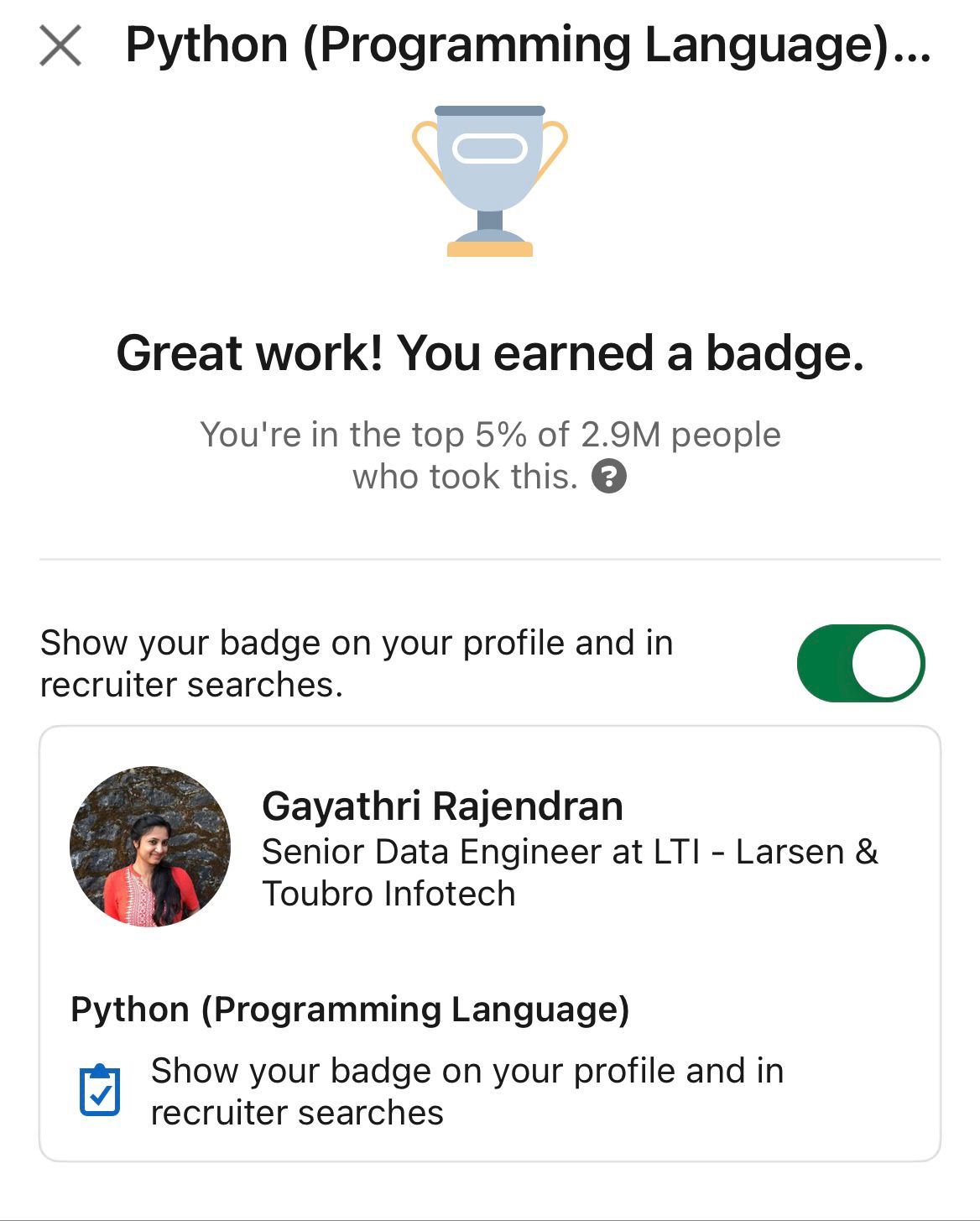 Gayathri Rajendran on LinkedIn: #linkedinskillassessment #pythonprogramming Gayathri Rajendran on LinkedIn: #linkedinskillassessment #pythonprogramming