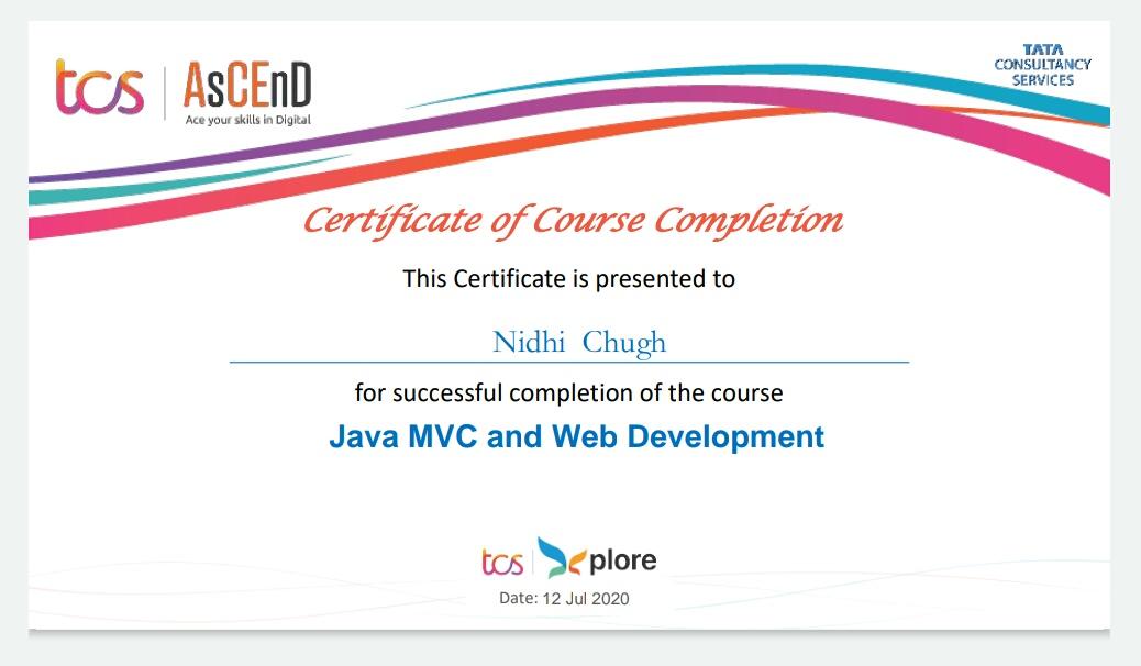 Nidhi Chugh on LinkedIn: #tcs #javamvc #webdevelopment Nidhi Chugh on LinkedIn: #tcs #javamvc #webdevelopment
