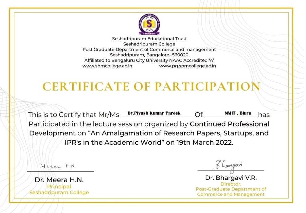 Dr.Piyush Kumar Pareek {B.E M.Tech , Ph.D , PostDoc , Patent Agent ... Dr.Piyush Kumar Pareek {B.E M.Tech , Ph.D , PostDoc , Patent Agent ...