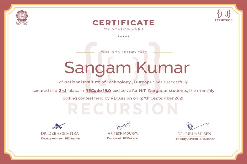 Sangam Kumar on LinkedIn: #recursionnitdgp Sangam Kumar on LinkedIn: #recursionnitdgp