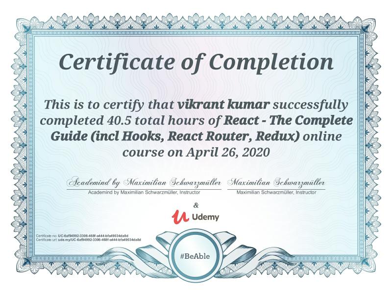 Vikrant Kumar on LinkedIn: #udemy #reactjs #completed #certified # ... Vikrant Kumar on LinkedIn: #udemy #reactjs #completed #certified # ...