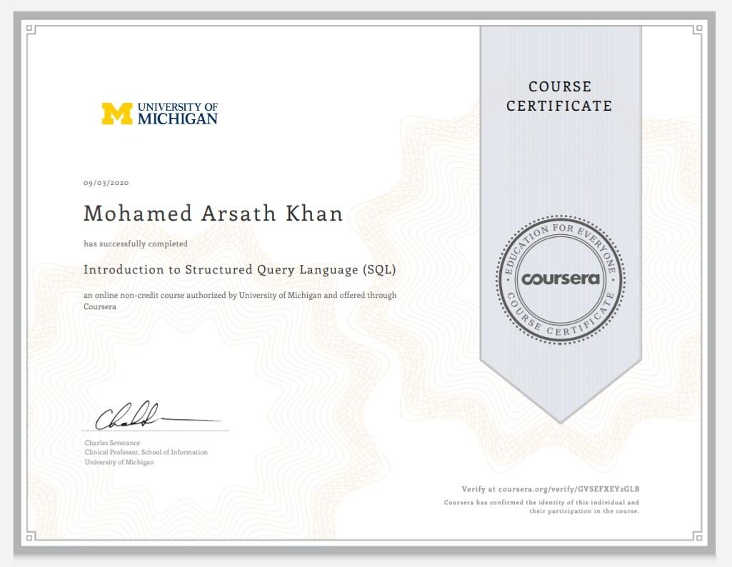 Mohamed Arsath Khan M on LinkedIn: #sql #completed Mohamed Arsath Khan M on LinkedIn: #sql #completed