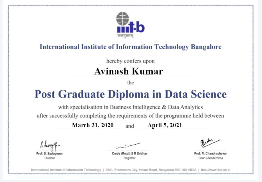 Avinash Shukla on LinkedIn: #iiitbangalore #upgrad #datascience # ... Avinash Shukla on LinkedIn: #iiitbangalore #upgrad #datascience # ...