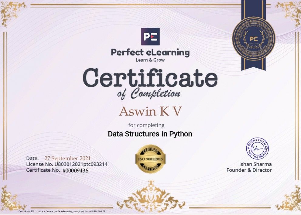 ASWIN K V on LinkedIn: #python #datastructures #certificate ASWIN K V on LinkedIn: #python #datastructures #certificate