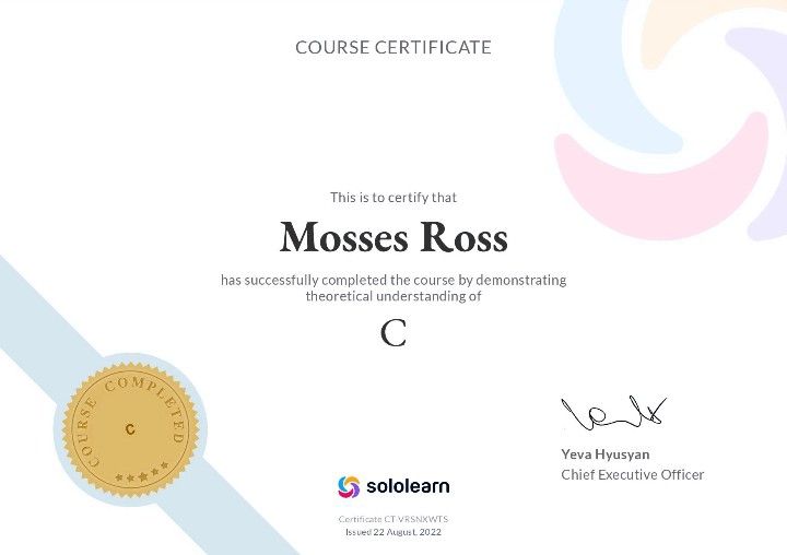 Mosses Ross on LinkedIn: #certificate #cprogramming #c Mosses Ross on LinkedIn: #certificate #cprogramming #c