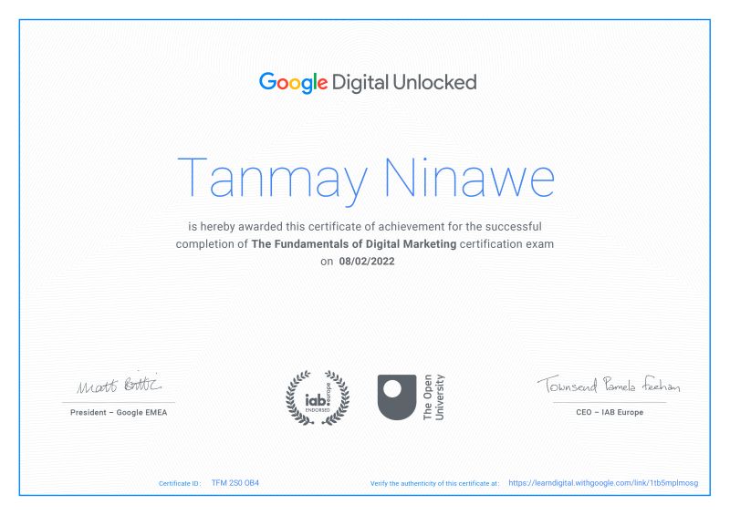 Tanmay Ninawe on LinkedIn: #google #googledigitalgarage # ... Tanmay Ninawe on LinkedIn: #google #googledigitalgarage # ...