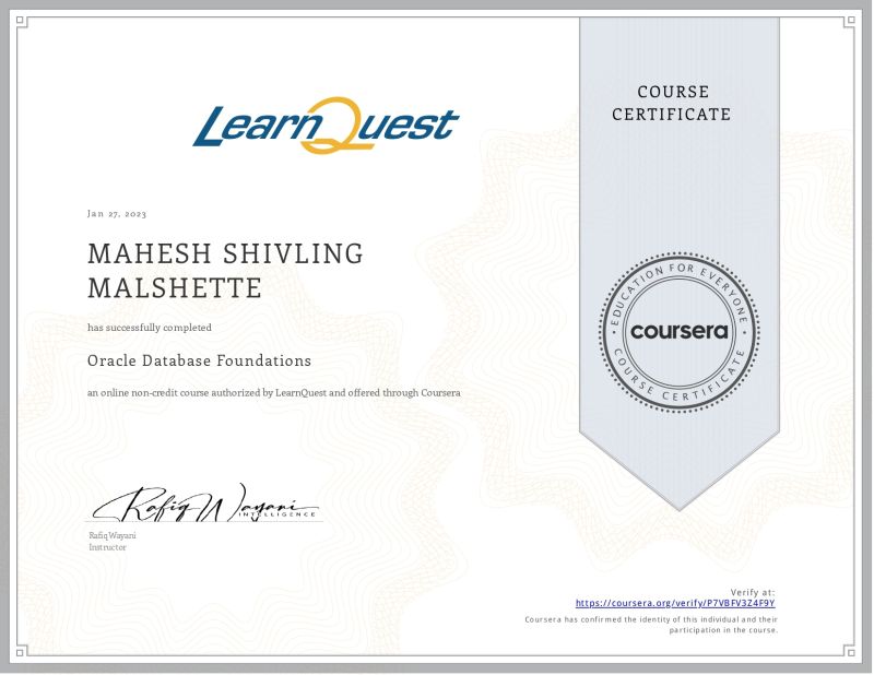 Mahesh Malshette on LinkedIn: #oracledatabase #oracle #coursera Mahesh Malshette on LinkedIn: #oracledatabase #oracle #coursera