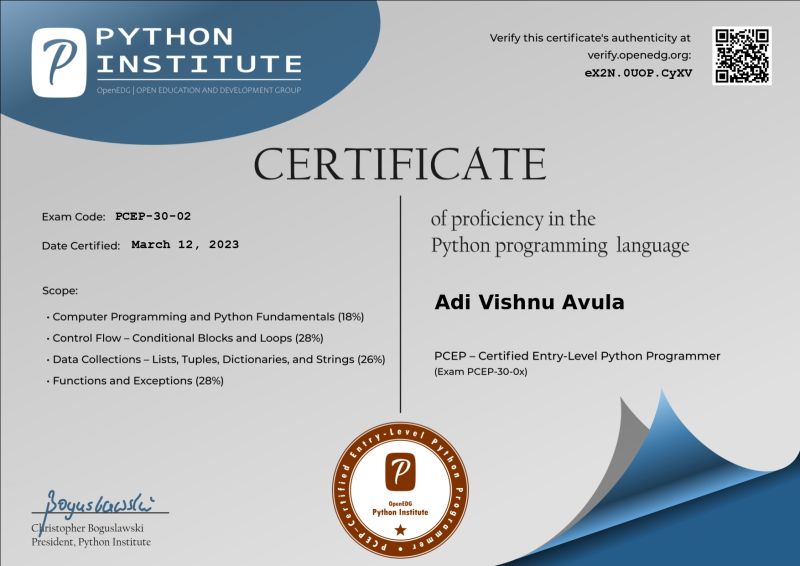 Adi Vishnu Avula on LinkedIn: #python #certification #programming # ... Adi Vishnu Avula on LinkedIn: #python #certification #programming # ...