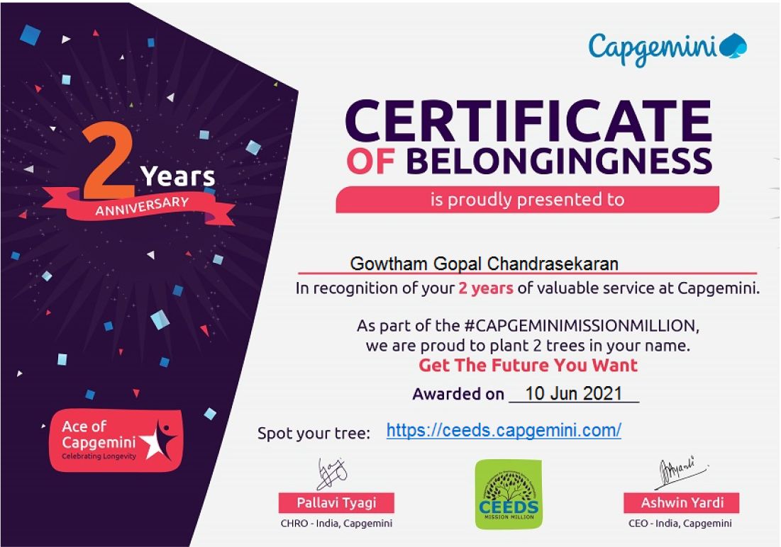 Gowtham Gopal Chandrasekaran on LinkedIn: #capgemini_elite Gowtham Gopal Chandrasekaran on LinkedIn: #capgemini_elite