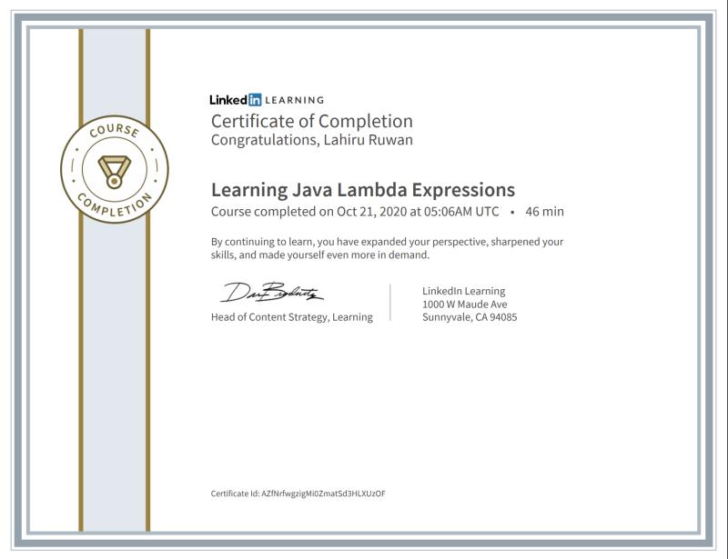 Lahiru Ruwan on LinkedIn: #java #lambda #expressions #successfullycompleted Lahiru Ruwan on LinkedIn: #java #lambda #expressions #successfullycompleted