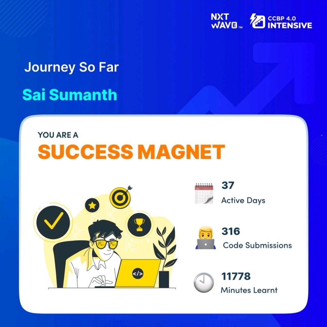 Sai Sumanth Vadla on LinkedIn: #ccbp #nxtwave Sai Sumanth Vadla on LinkedIn: #ccbp #nxtwave