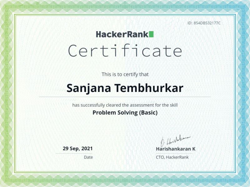 Sanjana Tembhurkar on LinkedIn: #hackerrank #problemsolving Sanjana Tembhurkar on LinkedIn: #hackerrank #problemsolving