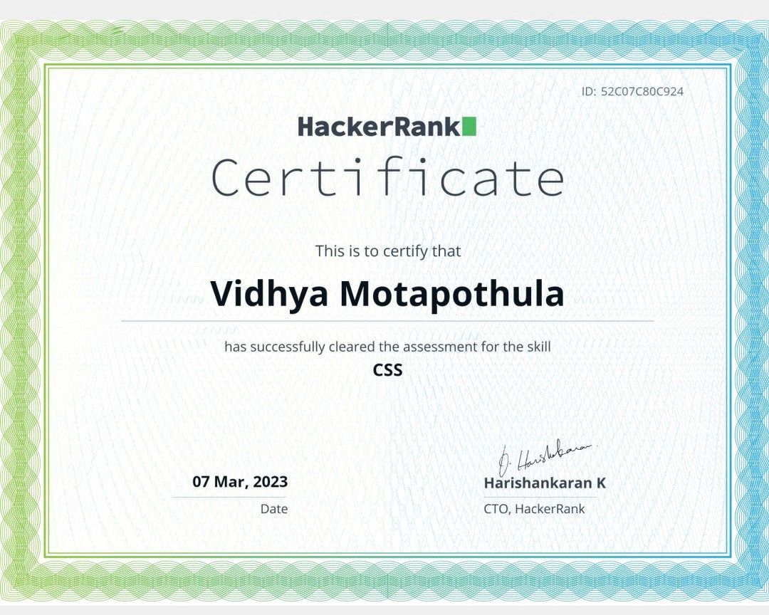 Vidhya Motapothula on LinkedIn: #css #hackerrank Vidhya Motapothula on LinkedIn: #css #hackerrank