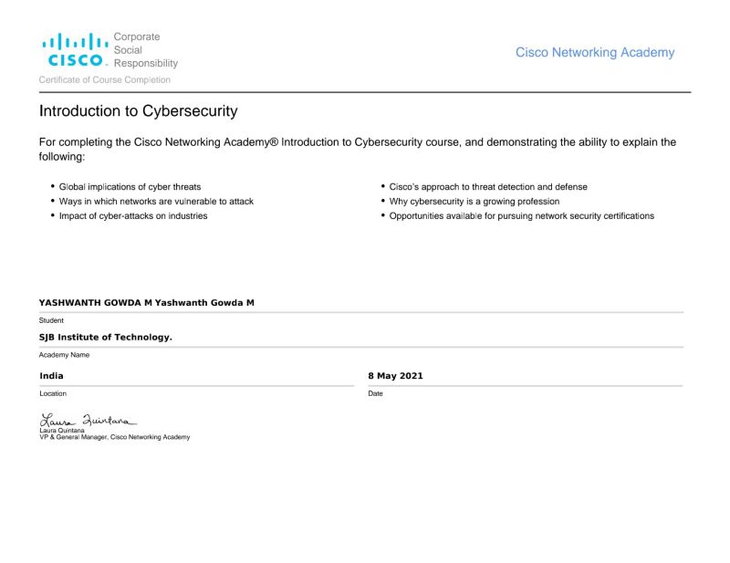 Yashwanth Gowda M on LinkedIn: #ciscocybersecuritycourse Yashwanth Gowda M on LinkedIn: #ciscocybersecuritycourse