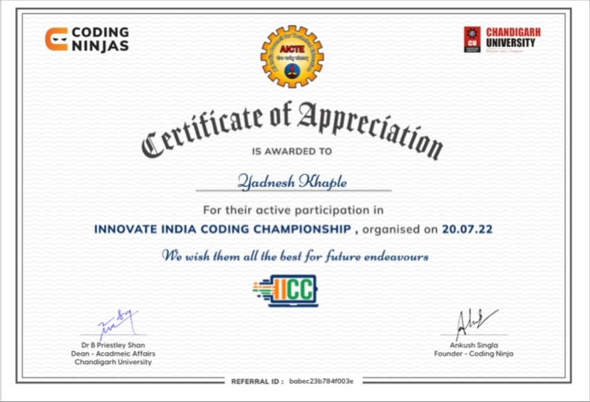 yadnesh khaple on LinkedIn: certificate of appreciation by Coding ... yadnesh khaple on LinkedIn: certificate of appreciation by Coding ...