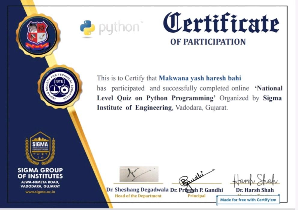 Yash Makwana on LinkedIn: Python Programming Course Sigma Institute Of ... Yash Makwana on LinkedIn: Python Programming Course Sigma Institute Of ...