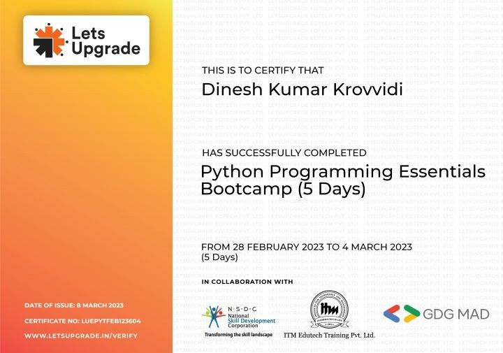 Dinesh kumar krovvidi on LinkedIn: #pythonprogramming #python #certificate Dinesh kumar krovvidi on LinkedIn: #pythonprogramming #python #certificate