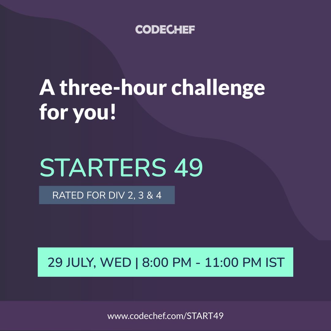 CodeChef on LinkedIn: #codechef #starters #coding CodeChef on LinkedIn: #codechef #starters #coding