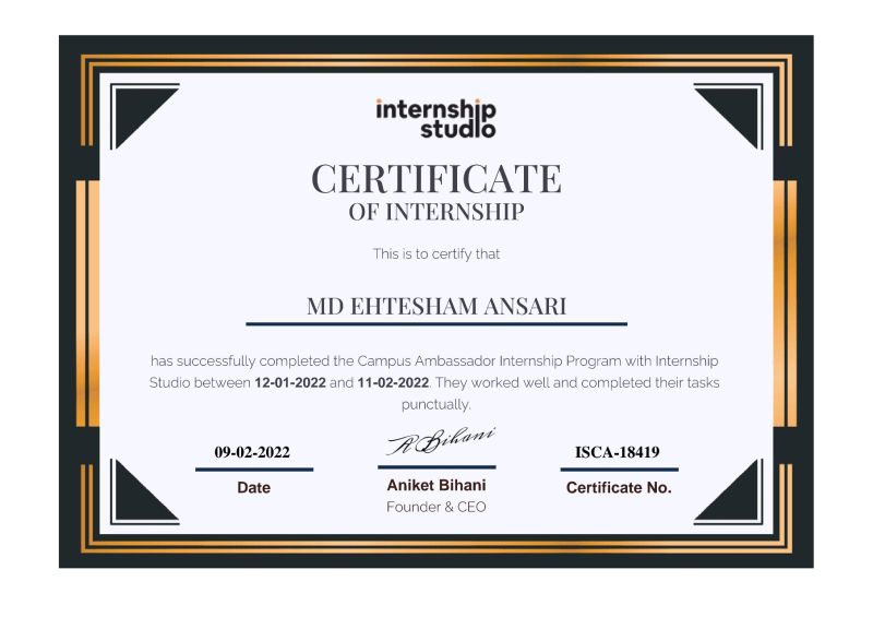 Md Ehtesham Ansari on LinkedIn: Internship studio Md Ehtesham Ansari on LinkedIn: Internship studio