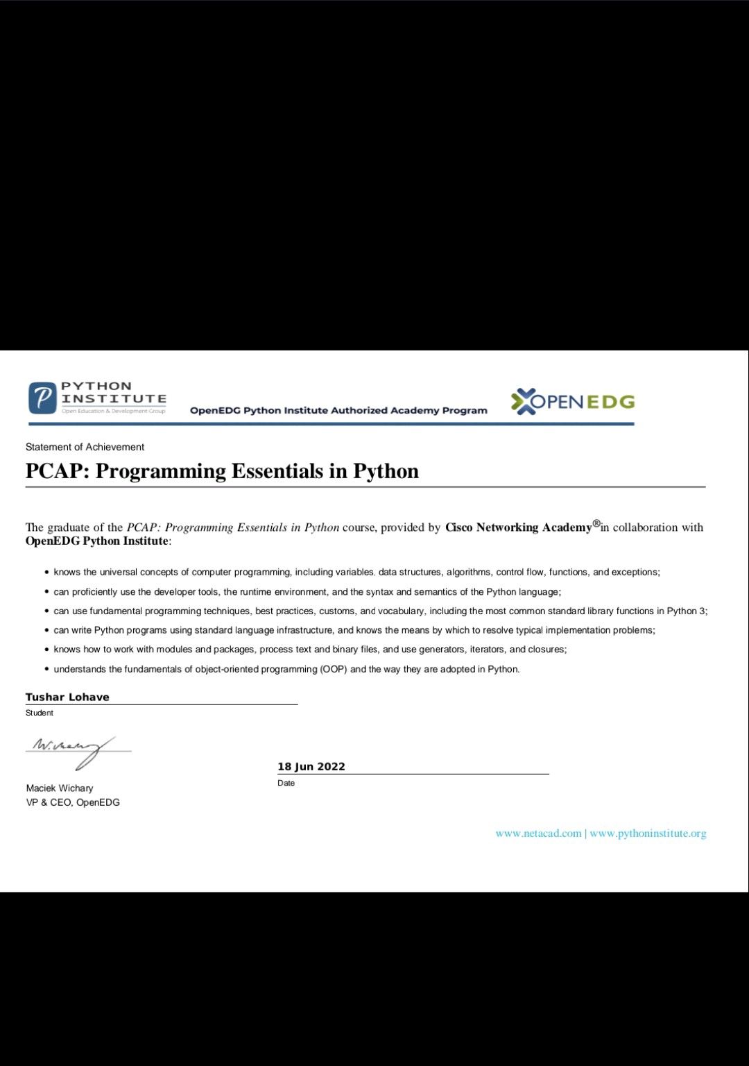 Tushar Lohave on LinkedIn: Completing Python Programming providing ... Tushar Lohave on LinkedIn: Completing Python Programming providing ...