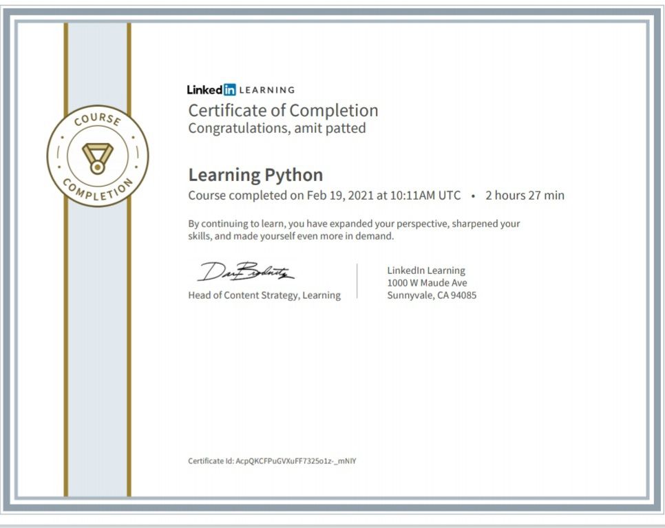 AMIT PATTED on LinkedIn: #coursecompletion #pythoncode AMIT PATTED on LinkedIn: #coursecompletion #pythoncode