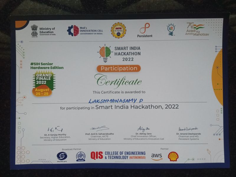 Lakshman samy on LinkedIn: SIH-2022 GRAND FINALE Lakshman samy on LinkedIn: SIH-2022 GRAND FINALE