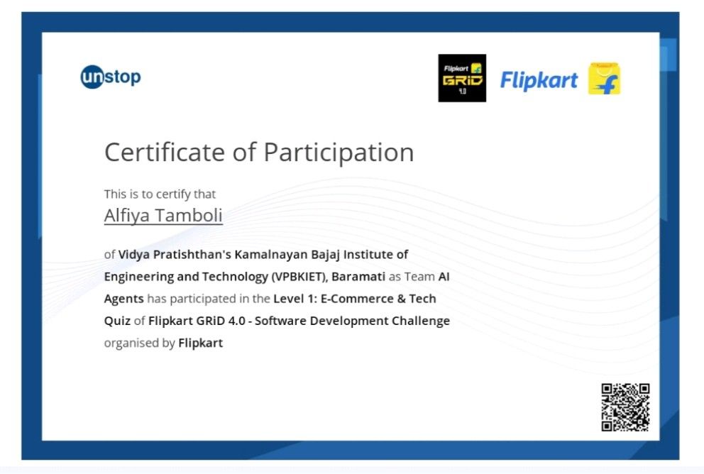 Alfiya Tamboli on LinkedIn: #flipkart #unstop Alfiya Tamboli on LinkedIn: #flipkart #unstop