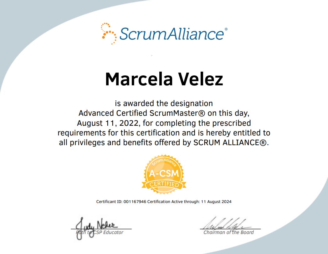 Marcela Velez, A-CSM on LinkedIn: #agile #scrum #acsm #scrumalliance # ... Marcela Velez, A-CSM on LinkedIn: #agile #scrum #acsm #scrumalliance # ...