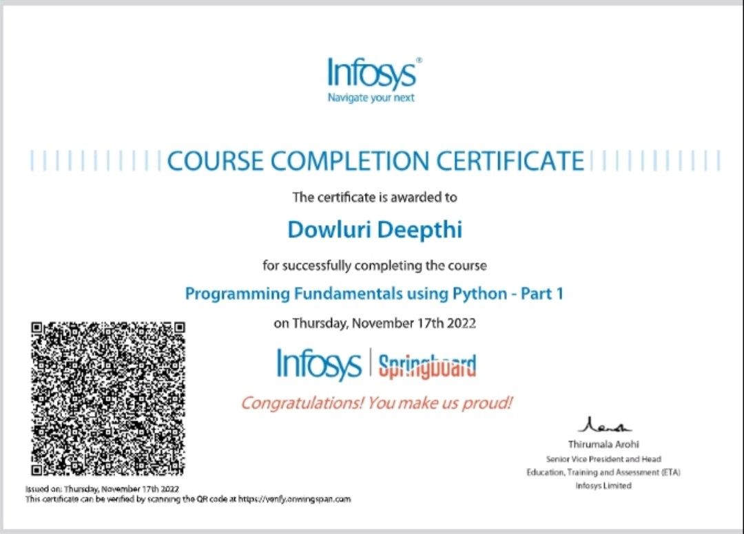 Dowluri Deepthi on LinkedIn: #programming #infosys Dowluri Deepthi on LinkedIn: #programming #infosys