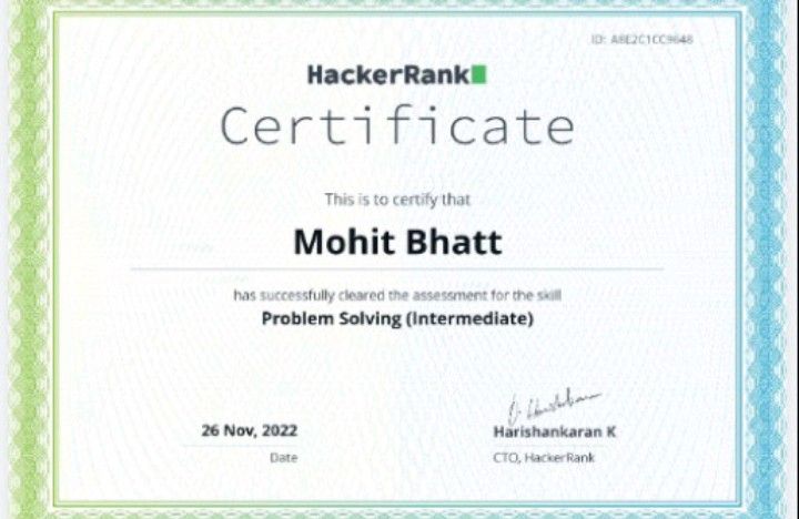 Mohit Bhatt on LinkedIn: #hackerrank #problemsolvingskills # ... Mohit Bhatt on LinkedIn: #hackerrank #problemsolvingskills # ...