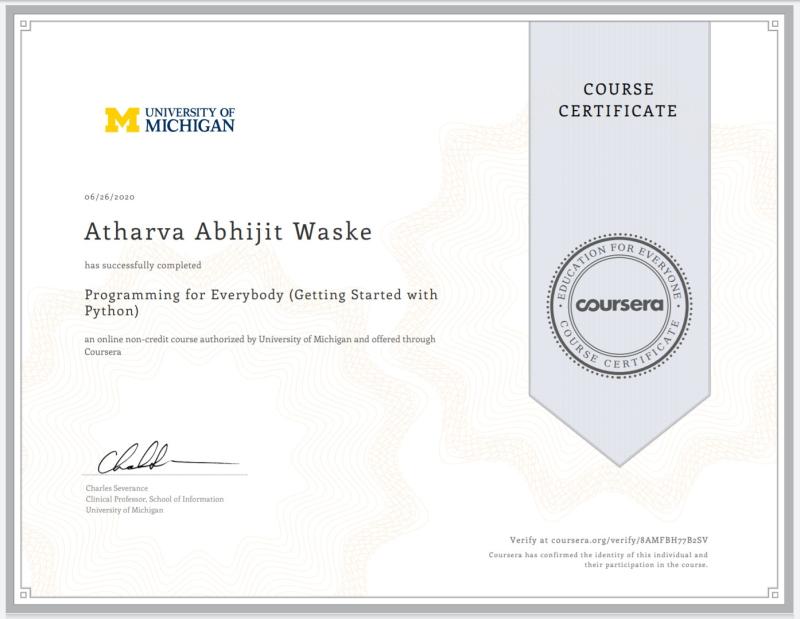 Atharva Waske on LinkedIn: #python #coursera Atharva Waske on LinkedIn: #python #coursera